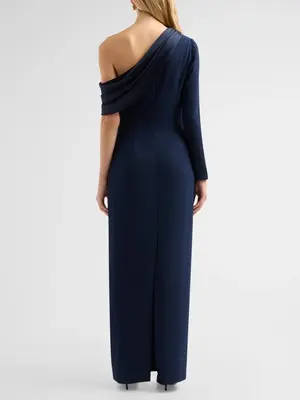 Badgley Mischka Draped One-shoulder Column Gown