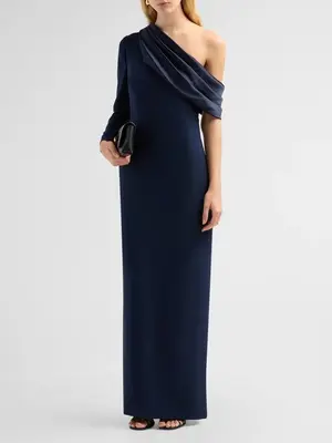 Badgley Mischka Draped One-shoulder Column Gown