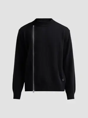 Sacai Asymmetric Zip Wool Knit Sweater