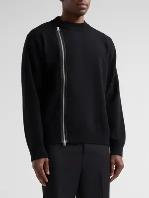 Sacai Asymmetric Zip Wool Knit Sweater