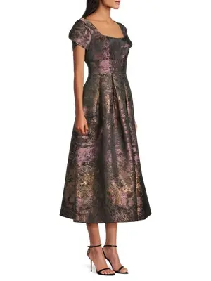 KAY UNGER Charlotte Metallic Tea-length Dress