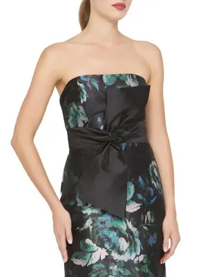 KAY UNGER Constance Floral Mikado Column Gown