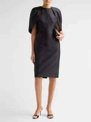 Badgley Mischka Mikado Cape-shoulder Sheath Dress