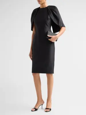 Badgley Mischka Mikado Cape-shoulder Sheath Dress