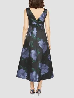 KAY UNGER Mia Floral Jacquard Tea-length Cocktail Dress