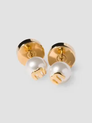 Miu Miu Metal And Pearl Earrings - Gold