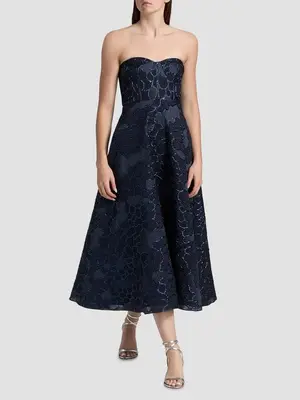 AS IT MAY Avery Strapless Jacquard Midi-dress