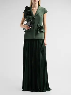 Badgley Mischka Blazer Floral Appliqué Pelated Gown