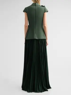 Badgley Mischka Blazer Floral Appliqué Pelated Gown