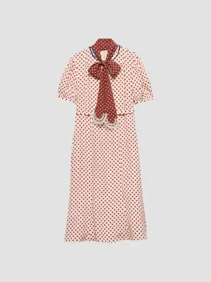 Prada Polka-dot Marocain Dress - Red Multi