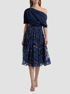 Theia Embellished One-shoulder Midi-dress