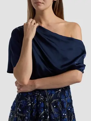 Theia Embellished One-shoulder Midi-dress
