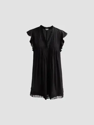 Poupette St Barth Sasha Ruffled Pleated Minidress - Black Plain