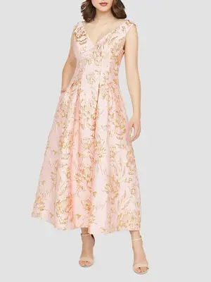 KAY UNGER Saylor Rose Jacquard Tea-length Cocktail Dress