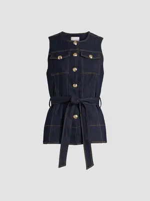 Cinq À Sept Reenee Denim Tie-waist Vest - Indigo