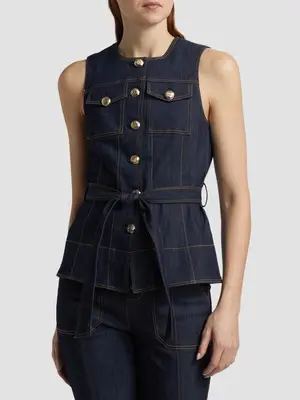 Cinq À Sept Reenee Denim Tie-waist Vest