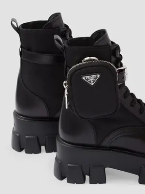 Prada Monolith Leather And Re-nylon Boots With Pouch