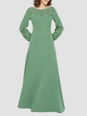 KAY UNGER Valentina Embroidered Stretch-crepe Fit & Flare Gown
