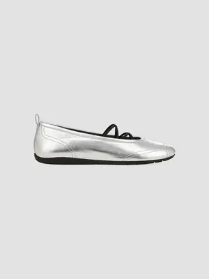 Vince Coralie Leather Ballet Flats - Silver