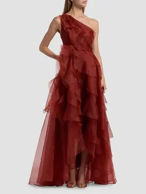 Theia Daniela Tiered Ruffle High-low Gown