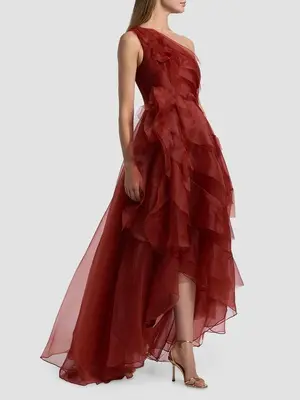 Theia Daniela Tiered Ruffle High-low Gown