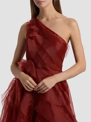 Theia Daniela Tiered Ruffle High-low Gown