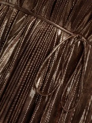 Halston Maxine Metallic Plissé Halter Gown