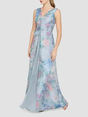 KAY UNGER Merida Floral Organza A-line Gown