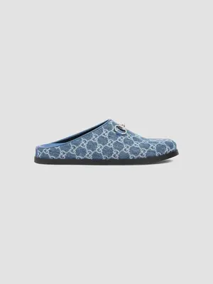 Gucci New Sol Gg Denim Horsebit Mules