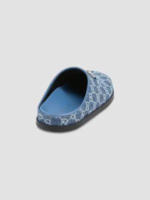Gucci New Sol Gg Denim Horsebit Mules