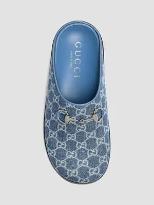 Gucci New Sol Gg Denim Horsebit Mules