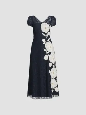 KAY UNGER Layla Floral Embroidered Tea-length Dress