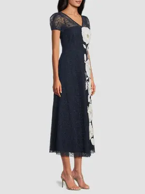 KAY UNGER Layla Floral Embroidered Tea-length Dress