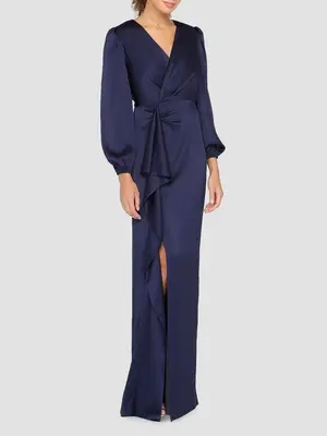 KAY UNGER Nia Draped Hammered-charmeuse Surplice Gown