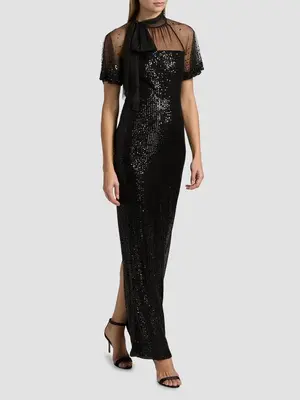 Theia Violette Tieneck Sequined Gown