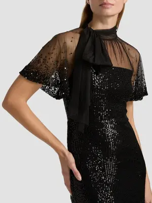 Theia Violette Tieneck Sequined Gown