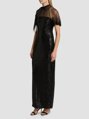 Theia Violette Tieneck Sequined Gown
