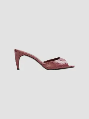 BLACK SUEDE STUDIO Jazz 70mm Mule Sandals - Ruby Ostrich Leather
