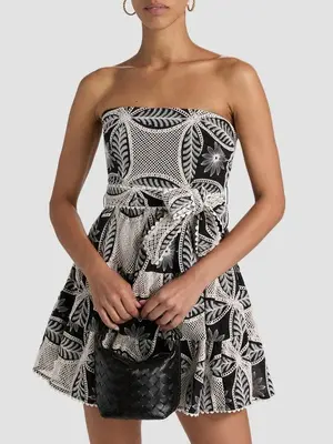 Poupette St Barth Christine Embellished Bandeau Cotton Minidress