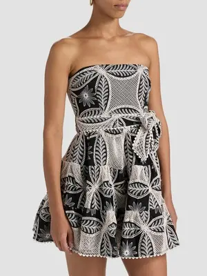 Poupette St Barth Christine Embellished Bandeau Cotton Minidress