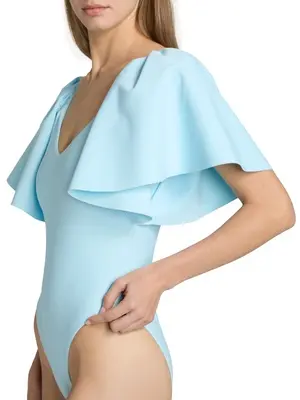 Simkhai Cassidie Flutter Sleeve One-piece Swimsuit - Sky