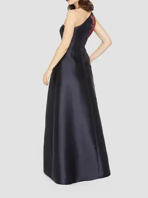 KAY UNGER Dianna Floral Mikado One-shoulder Gown
