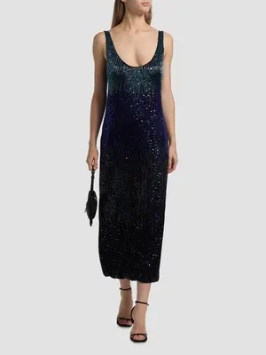 Halston Embellished Sleeveless Midi-dress