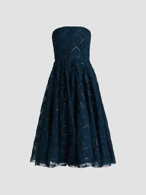 Theia Anna Strapless Tulle Tea-length Dress - Poseidon