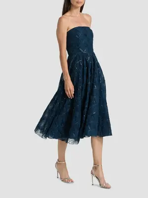 Theia Anna Strapless Tulle Tea-length Dress