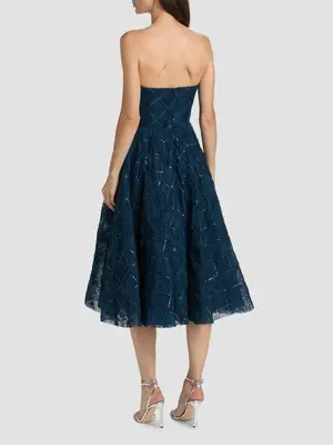 Theia Anna Strapless Tulle Tea-length Dress