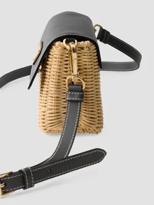 Prada Small Wicker And Leather Shoulder Bag - Black