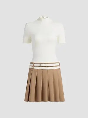 Simkhai Abbie Mixed-media Belted Minidress