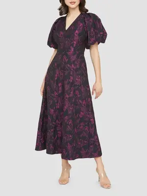 KAY UNGER Grace Floral Jacquard Fit & Flare Midi-dress