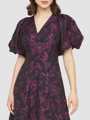 KAY UNGER Grace Floral Jacquard Fit & Flare Midi-dress